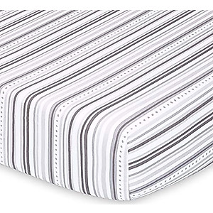 The Peanutshell Fitted Crib Sheet Set for Baby Boys or Girls, Grey Elephants and Stripes, Unisex 2 Pack Set