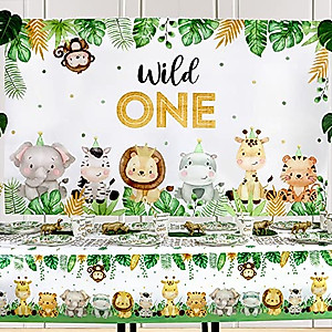 Wild One Backdrop Banner Birthday Decorations for Boys,Large Size 3 x 5Ft Jungle Safari Cute Animals 1st First Party Supplies