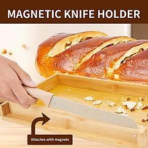 Bamboo Bread Slicer For Homemade Bread With Crumb Tray Bread Cutting Guide Bread Loaves Cutting Board With Magnetic Breads Knife Holder Adjustable Thickness Foldable Bread Cutter