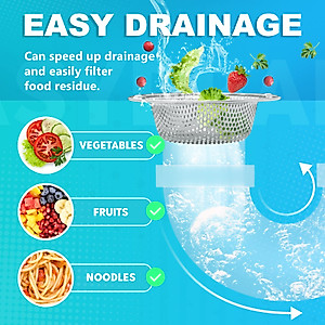 Sink Drain Strainer, 2 PCS Kitchen Sink Strainer - Upgraded Large Wide Rim 4.3" Diameter Stainless Sink Strainers for Kitchen Sinks, Suitable for Most Sink Drains, Anti Clogging - Silver with pull tab