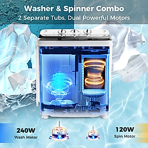 Giantex Portable Washing Machine, 17.6lbs Compact Washer Spinner Combo with Pump Drain, Twin Tub 11lbs Wash & 6.6lbs Spin, Lavadoras Portatiles for Apartment RV Dorm College (White & Black)