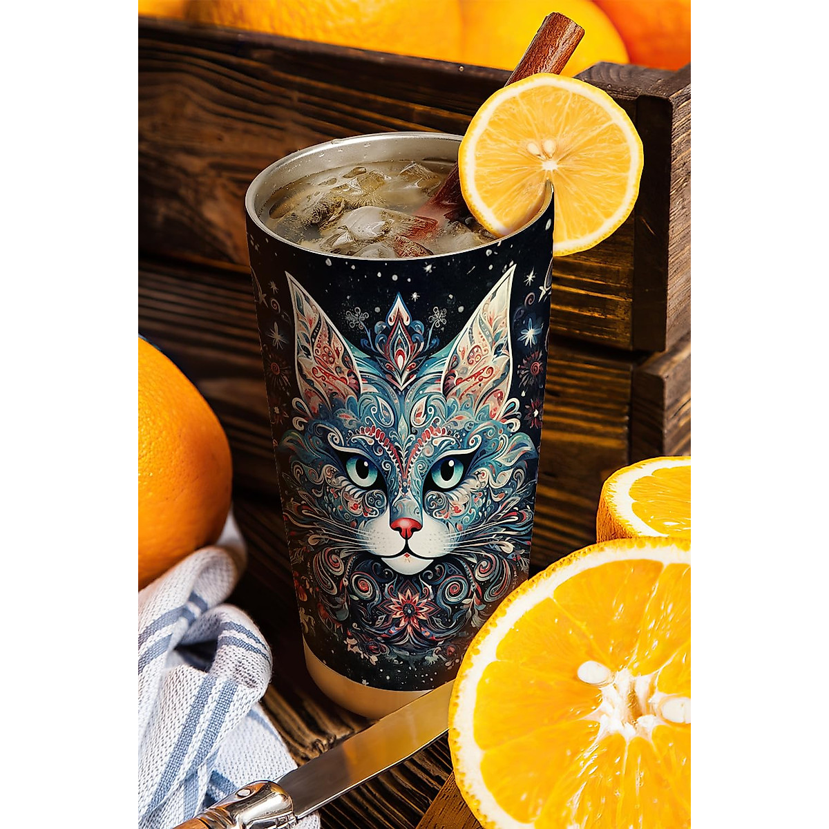 20oz Cute Beautiful Flower Cat Tumbler, Gifts for Cat Lovers, Coffee Thermos for Women, Stainless Steel Double Wall Vacuum Insulated Coffee Mug, Travel Cup with Lid