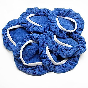 Bonsicoky 6 PCS Car Polishing Bonnet Buffing Pad Soft Microfiber Buffing Pad Cover for 9" - 10" Car Polisher, Blue
