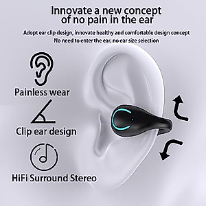 QAWDAWM Clip-On Open Ear Bone Conduction Headphones, Bluetooth 5.3 Wireless Earbuds with Digital Display Charging Case 80 Hours Playtime IPX4 Waterproof Sports Headphones for Running, Walking, Workout