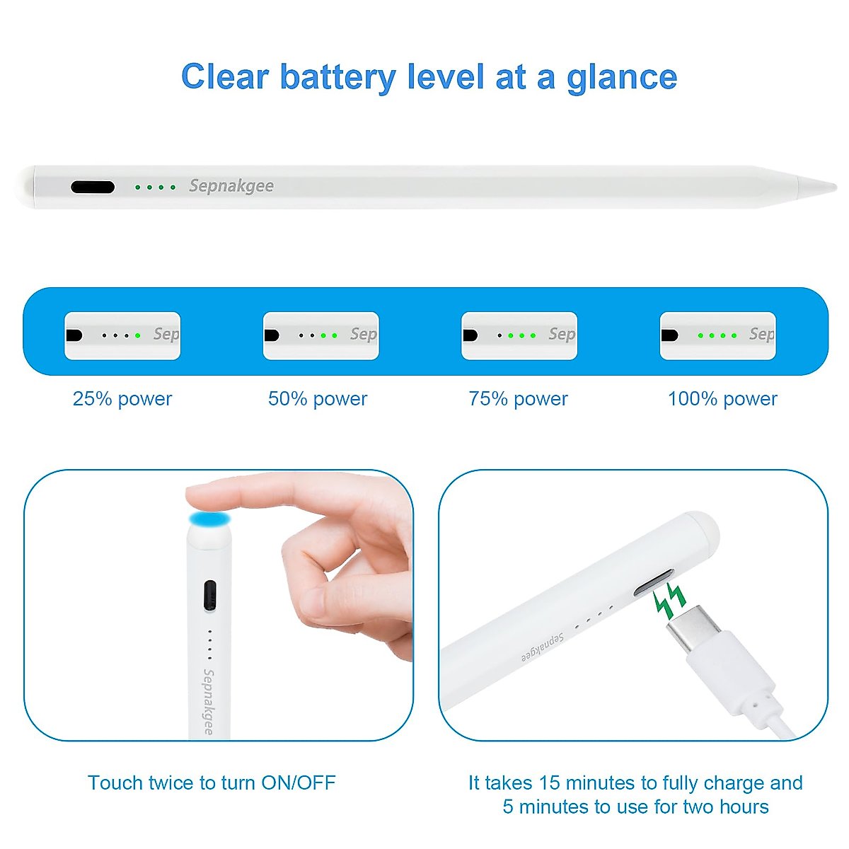 Stylus Pen for iPad, Upgrade Palm Rejection Precise Writing/Drawing and Tilt Sensitivity, Fast Rechargeable Compatible with 2018 and Later Apple iPad, 4 Replacement Tips Compatible with Apple Pencil.