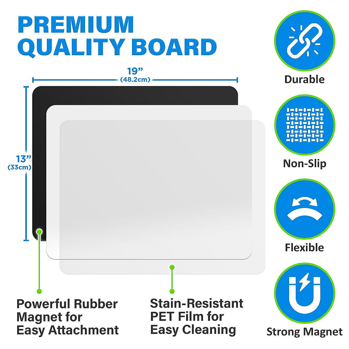 Magnetic Dry Erase Whiteboard Sheet for Fridge 19x13 in - with Stain Resistant Technology - Includes 3 Fine Tip Markers & Big Eraser with Magnets - Refrigerator White Board Planner & Organizer