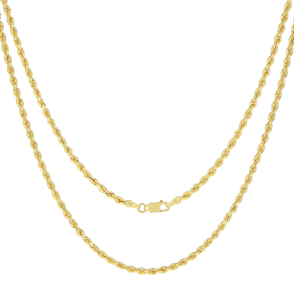 Nuragold 14k Yellow Gold 3mm Solid Rope Chain Diamond Cut Link Pendant Necklace, Mens Womens Jewelry 16" 18" 20" 22" 24" 26" 28" 30"