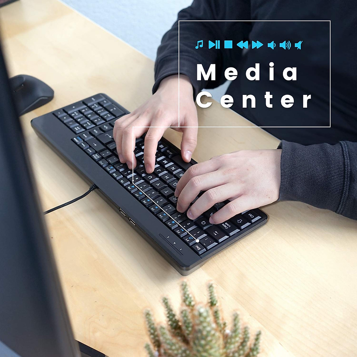 Perixx PERIBOARD-220H US, Wired Compact USB Keyboard with 2 Hubs - Build-in Numeric Keypad - Black - US English Layout, (11506)