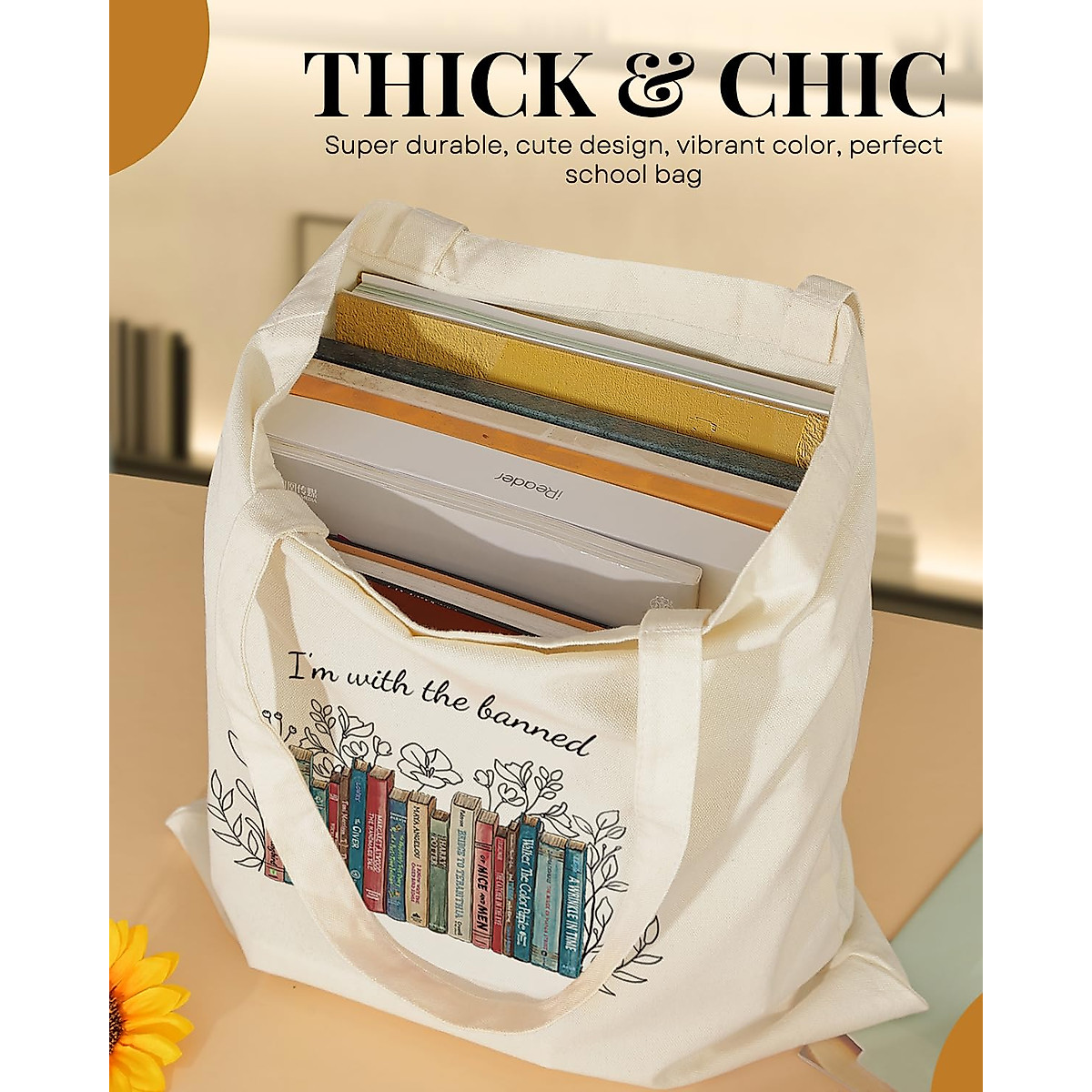 AUSVKAI Canvas Tote Bag Aesthetic Cute For Women Y2K Book College Grocery Bag Cotton Cloth Beach Totes Gift For-I'm with Banned Book