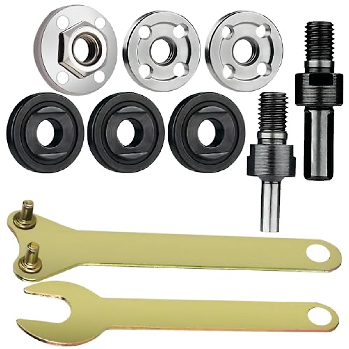 Motcoda Electric Drill Grinder Wheel Disc Adapter 6mm & 10mm 10mm & 10mm Adjustable Rotary Driver Cutter Shaft Accessories 2 Spanner 2 Shaft 6 Nut 1Ring Kit Combo For Metal Deburring 11 Pice Set