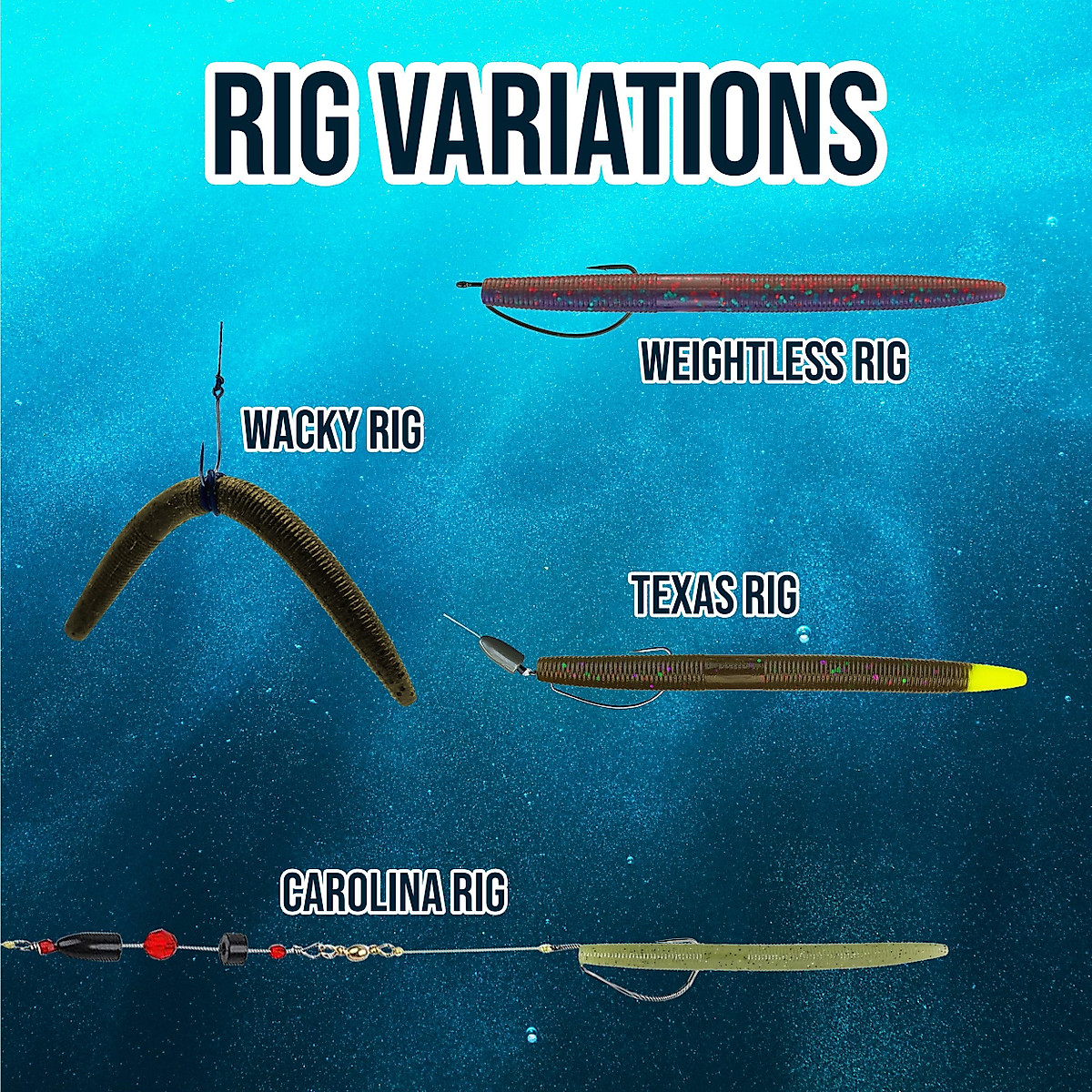 Reaction Tackle Wacky Worms/Soft Plastic Worm Stick Baits Green Pumpkin Multi Flake