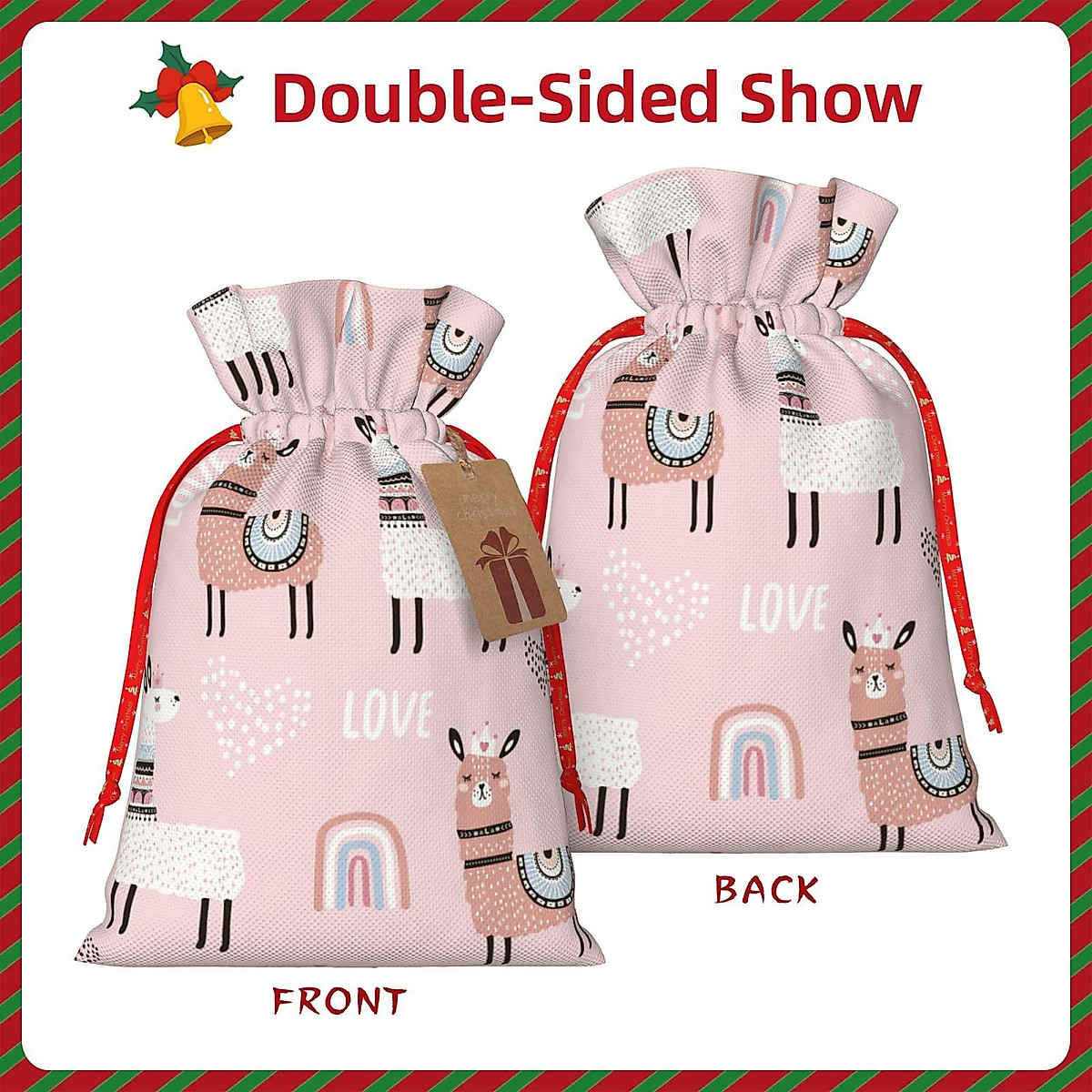 PAILON Cute Cartoon Llama Princess Christmas Gift Bags Cloth Small Gift Bags Portable Drawstring Christmas Gift Bags Reusable Christmas Gift Bag Xmas Gift Bags for Holiday Party Favor Bags