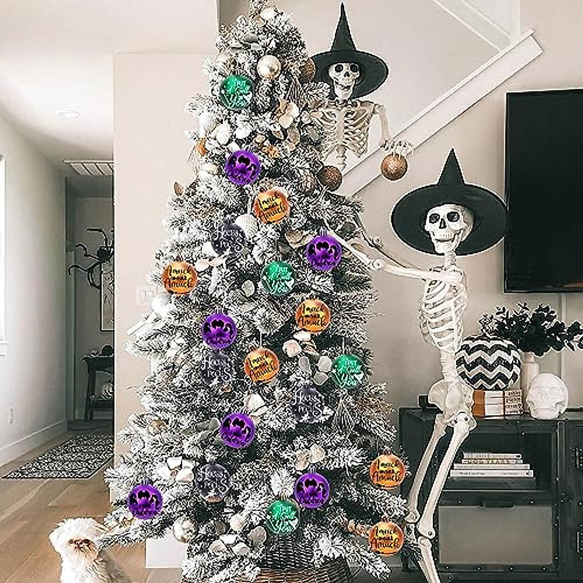 12 Pieces Halloween Ornaments for Tree Hocus Pocus Ornaments for Tree Colorful Shatterproof Plastic Ball Ornaments Halloween Indoor Decorations