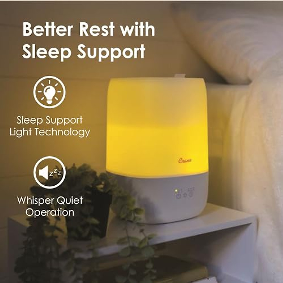 Crane Ultra-Quiet 3-in-1 Humidifier, Essential Oil Aroma Diffuser & Soothing Sleep Light - Compact 1 Gallon Capacity with Adjustable Night Light & Fragrance Tray - Ideal for Bedroom and Office
