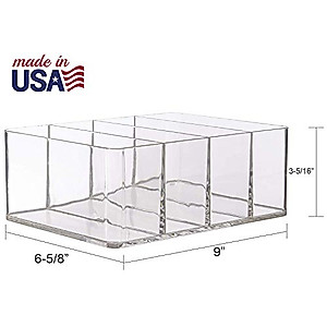 STORi 4-Compartment Clear Plastic Organizer | Rectangular Divided Makeup and Vanity Storage Bin | Use Upright for Eyeshadow Palettes | Round Corner Design | Made in USA