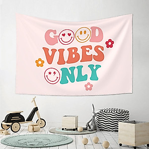 Good Vibes Only Pink Tapestry for Bedroom Teen Girl, Preppy Cute Tapestry Retro Quote Banner Wall Hanging Flag for Classroom Living Room College Dorm Home Decor Party Decorations Gift, 40" x 28"