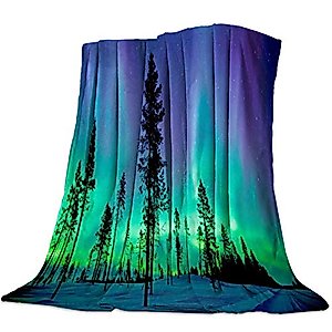 Throw Blanket Warm Microfiber Fuzzy Plush Blanket Flannel Fleece Bed Blanket Northern Lights (Aurora Borealis) Snow Forest Lightweight Blanket Throw for Sofa Bed Couch 50x60 Inch-Colorful
