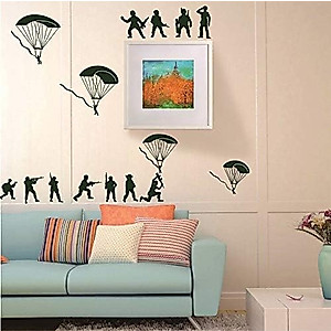 Wall Stickers for Schools, Kids Rooms, Nurseries Quote Small Army Men Bucket of Soldiers, Paratroops for Home Decoration Vinyl Decal and Decor