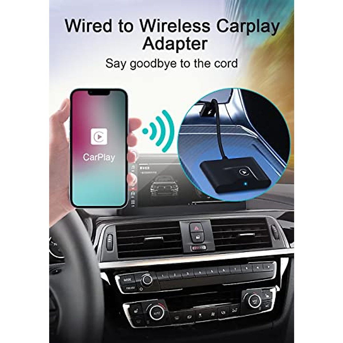 Wireless CarPlay Adapter, CarPlay Dongle for OEM Wired CarPlay Cars, Convert Wired to Wireless CarPlay, Support Online Update Plug & Play Easy Use Fit for Cars from 2015 & iPhone iOS 10+ (Black)