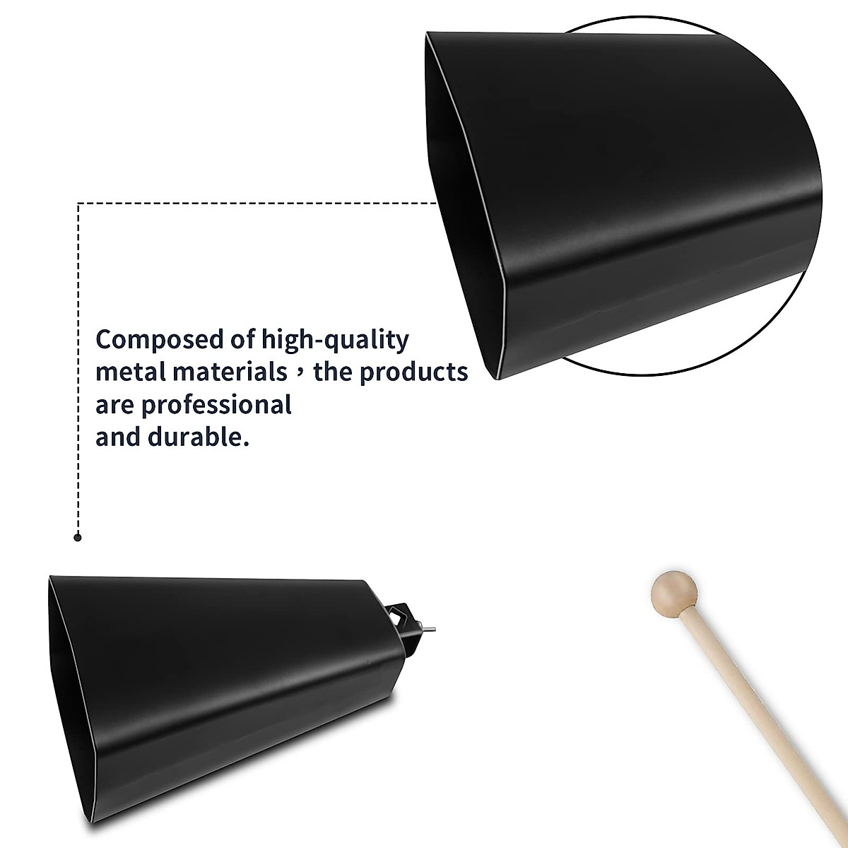 Soulmate Cowbell 5 inch Metal Steel Cow Bell Instrument Noise Makers Cowbell Hand Percussion Cow Bells with Handle Stick for Drumset