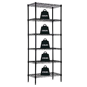 NChanmar 6-Tier Wire Shelving Unit Storage Shelves Metal Shelves 60"x23"x13" Heavy Duty Metal Storage Rack Wire Rack NSF Height Adjustable for Home Kitchen Bathroom Garage Shelving(Black)