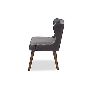 Baxton Studio Scarlett Mid-Century Modern Brown Wood and Dark Grey Fabric Upholstered Button-Tufting with Nail Heads Trim 2-Seater Loveseat Settee