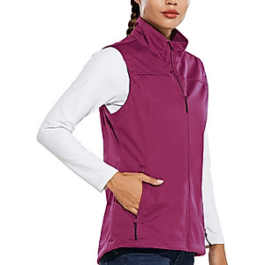 BALEAF Women's Lightweight Vest Softshell Sleeveless Jacket Windproof Stand Collar with Zipper Pockets Running Hiking Golf Rouge L