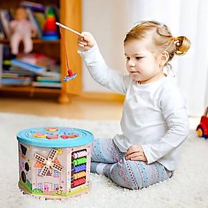 FUN LITTLE TOYS Activity Cube Toys Baby Wooden Bead Maze Shape Sorter Toys, Activity Cube for Toddlers