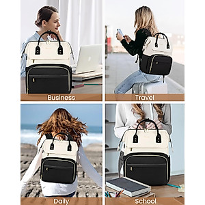 LOVEVOOK Laptop Backpack for Women Fashion Business Computer Backpacks Travel Bags Purse Student Bookbag Teacher Doctor Nurse Work Backpack with USB Port, Fits 17-Inch Laptop Beige-Black