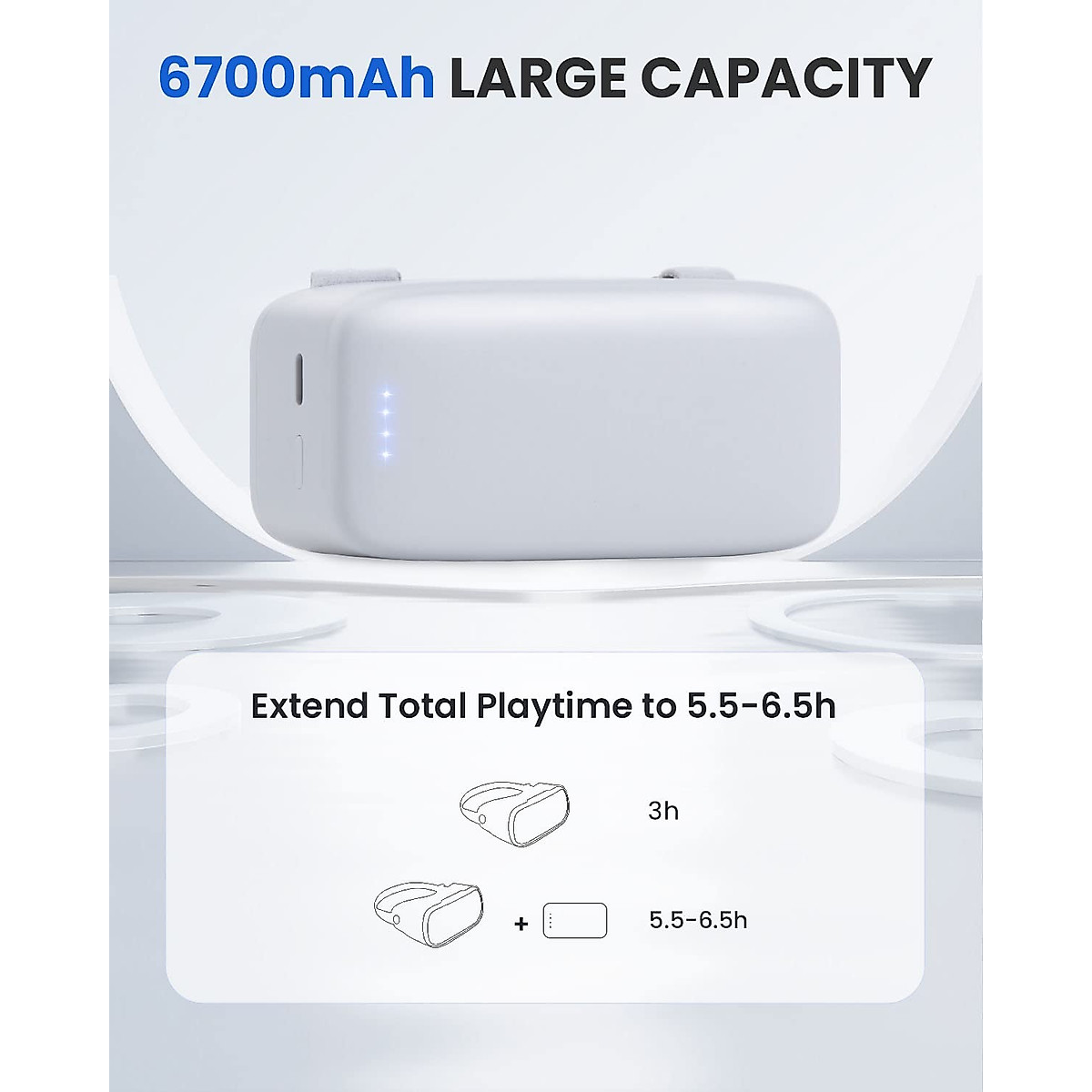 CIYOYO Battery Pack for Meta Quest 3/2, 6700mAh Power Bank for Oculus Quest 2/Quest 3, VR Accessories Portable Charger Compatible with Elite Strap, Extra 2.5-3.5H Playtime, Lightweight