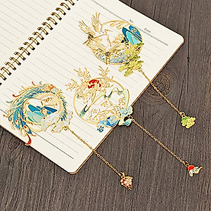 SDUSEIO 2 Pieces Chinese Style Bookmark Creative Metal Hollow Brass Bookmark Vintage Exquisite Gift Bookmark with Metal Pendant for Birthday Present