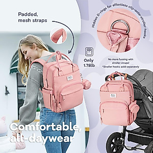 RUVALINO Diaper Bag Backpack, Multifunction Travel Pack Maternity Baby Changing Bags, Large Capacity, Waterproof, Pink