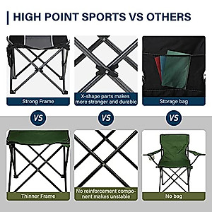 HIGH POINT SPORTS Oversized Camping Folding Chair, Heavy Duty Outdoor Chair with Armrest, Portable Lawn Chair with Cup Holder for Adults Support 350 LBS, Gray-Black