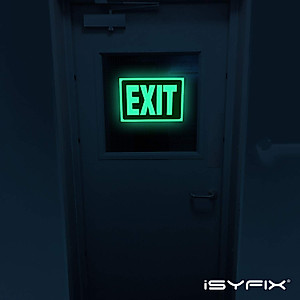 iSYFIX Exit Glow in the Dark Sign Stickers Red – 2 Pack 10x7 Inch – Photoluminescent Vinyl, Laminated for UV, Weather & Fade Resistance, Indoor & Outdoor for Business, School, Office, Warehouse