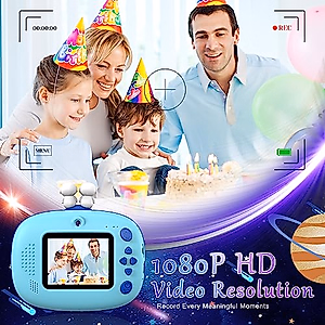 Acadia Kids Camera Instant Print, 12MP Selfie Camera for Kids Instant Print 2.4" Screen 1080P Ink Free Print Camera for Kids Christmas Birthday Gifts for Girls Boys Aged 3 4 5 6 7 8 9 10(Blue)