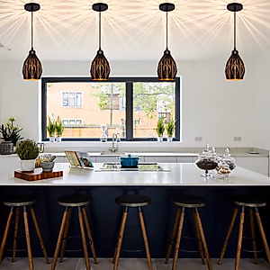 Retro Pendant Light Fixtures 3 Pack Industrial Pendant Lighting Adjustable Hanging Light Fixtures with Geometric Black Metal Shade Farmhouse Pendant Light Ceiling Lamp for Kitchen Island