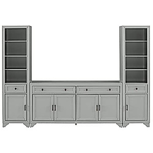 Crosley Furniture Tara 3-Piece Sideboard and Bookcase Set, Distressed Gray