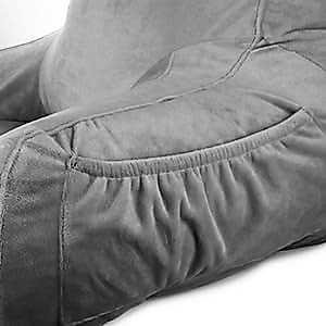 Nestl Reading Pillow Standard Bed Pillow, Back Pillow for Sitting in Bed Shredded Memory Foam Chair Pillow, Reading & Bed Rest Pillows Grey Back Pillow for Bed, Bed Chair Arm Pillow with Pockets