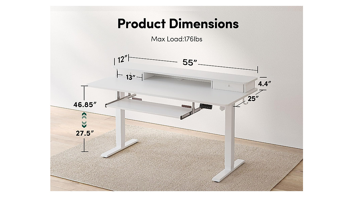 FEZIBO Adjustable Standing Desk with Storage - 48x24