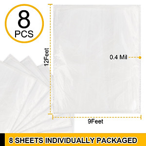 8 Pack Plastic Drop Cloth, 9x12 Ft Plastic Sheeting for Painting, Dust-Proof Tear-Resistant Painters Plastic Tarp Cloth for Furniture Floor Sofa Protector Cover Durable & Thick