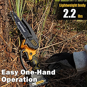 Mini Chainsaw Cordless 6 inch, Powerful Brushless Motor Chain saw, Hand Held Battery Chainsaw, 2.2 lbs Portable Small Electric Chainsaw, 21V 2000mAh Battery*2, For Tree Trimming Wood Cutting.