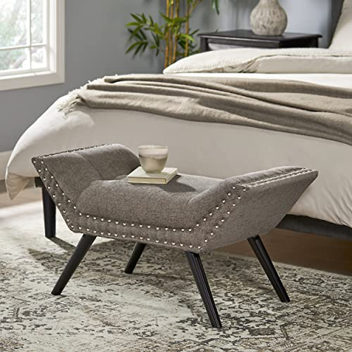 Christopher Knight Home Rosalynn Tufted Fabric Ottoman / Bench, Granite