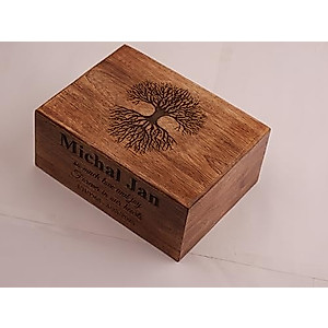 Personalized Wooden Urns for Human or Pet Ashes, Wooden Engraved Cremation Urn, Wood Funeral Urn - Keepsake Box, Memorial Urn or Casket - Tree of Life (Personalized, Large - 9" x 7" x 4" - 180 LBS)