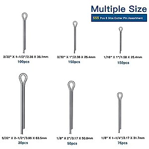 Boatsea 555Pcs Cotter Pin Clip Assortment Pin Clip Key Fastener Fitting Kit, Heavy Duty Zinc Plated Split Pin Fastener Clip Straight Hairpin, Cotter Pins Perfect for Automotive Mechanics Small Engine
