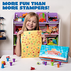 JOYIN 100PCS Assorted Stamps for Kids Self-Ink Stamps for Party Favor, Teacher Stamps, Kids Treasure Box, Prize for Classroom, Easter Egg Stuffers (50 Designs, Dinosaur, Halloween Stampers)