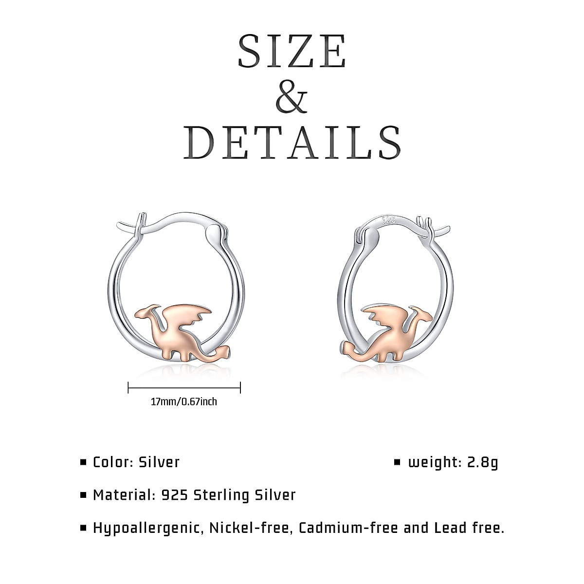 Hypoallergenic Dragon Earrings 925 Sterling Silver Small Animal Huggie Hoop Earrings for Sensitive Ears Dragon Jewelry Gifts for Women