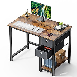 SMUG Computer Desk with Storage Drawers, 40 Inch Small Office Desk Modern Simple Workstation Study Writing Table for Home Bedroom, Rustic Brown