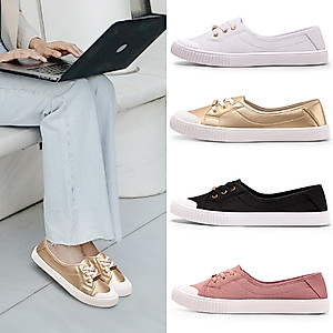 Harvest Land Womens Canvas Low Top Sneakers Slip on Shoes for Women Fashion Walking Sneakers Gold8
