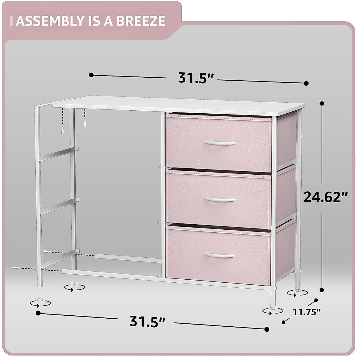 Sorbus Kids Dresser with 6 Drawers and 3 Drawer Nightstand Bundle - Matching Furniture Set - Storage Unit Organizer Chests for Clothing - Bedroom, Kids Rooms, Nursery, & Closet (Pink)