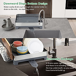 LITENEZZ Dish Drying Rack, Stainless Steel Dish Rack Drainers for Kitchen Counter with 360° Swivel Spout and Drainboard, Fingerprint-Proof Dish Drainers with Utensil Holder, Kitchen Sink Organizer